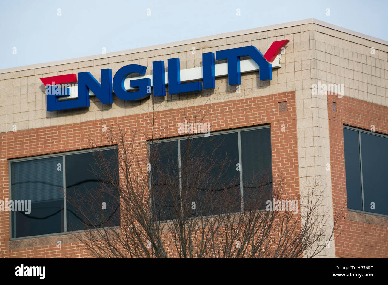 A logo sign outside of a facility occupied by The Engility Corporation ...