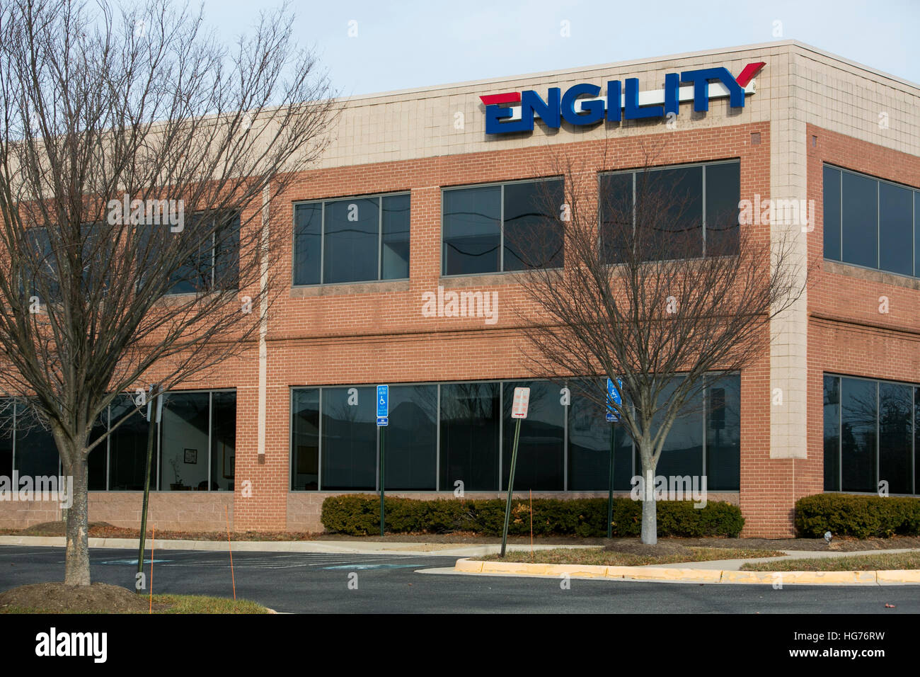 A logo sign outside of a facility occupied by The Engility Corporation in Chantilly, Virginia on ...