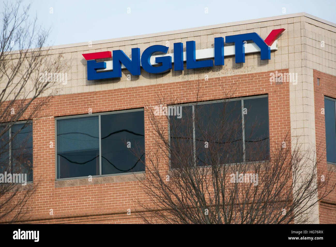 A logo sign outside of a facility occupied by The Engility Corporation ...