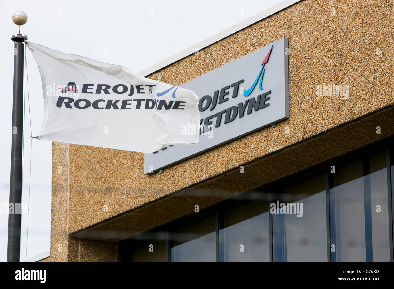 A logo sign outside of a facility occupied by Aerojet Rocketdyne in ...