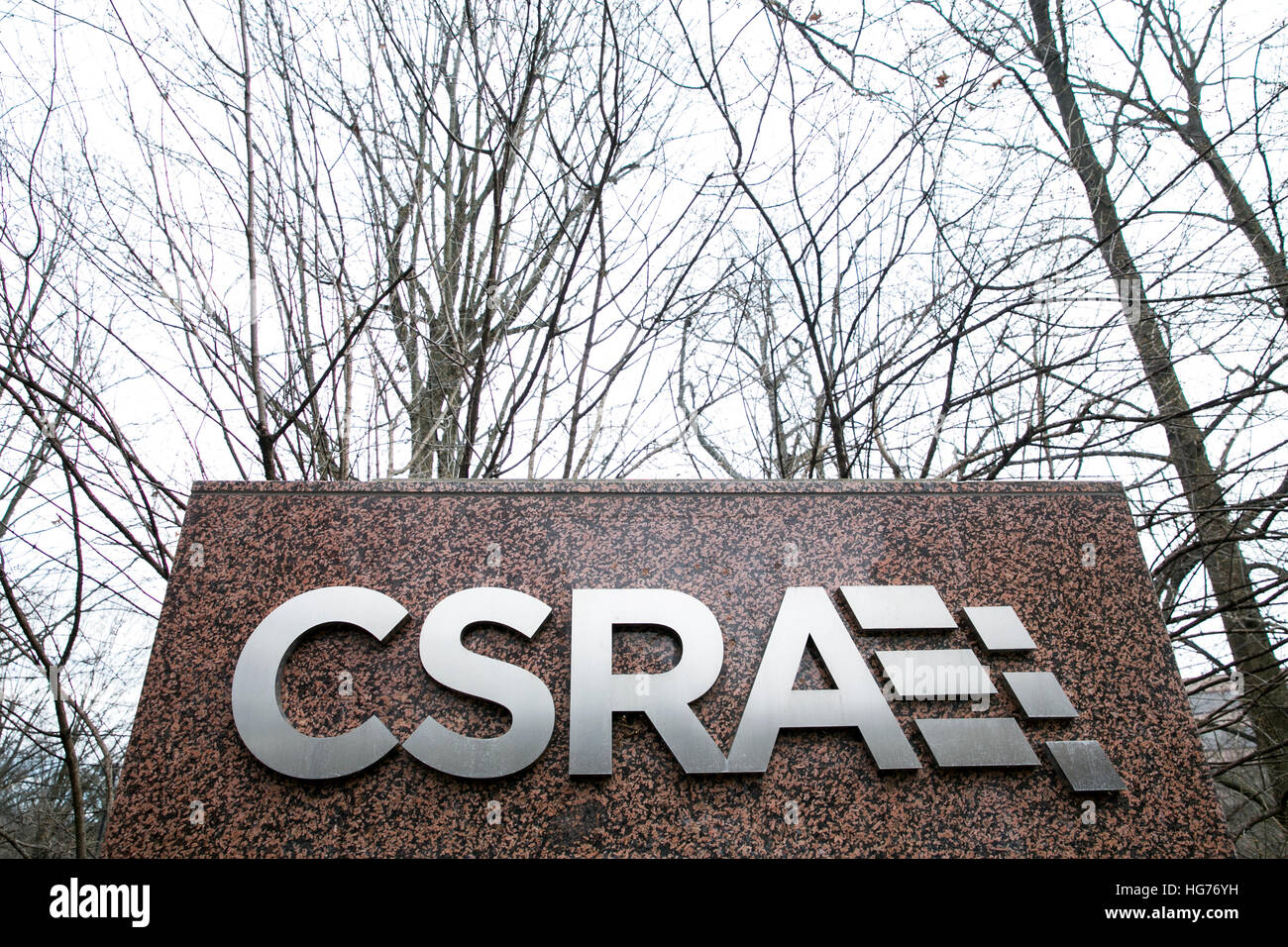 A logo sign outside of the headquarters of CSRA Inc., in Falls Church ...