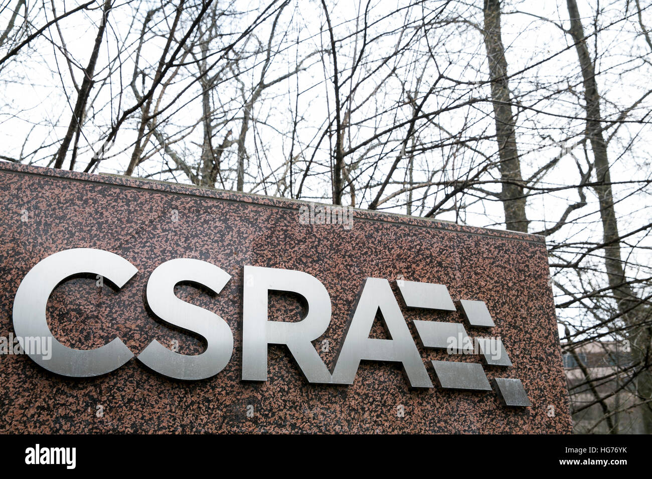 A logo sign outside of the headquarters of CSRA Inc., in Falls Church ...