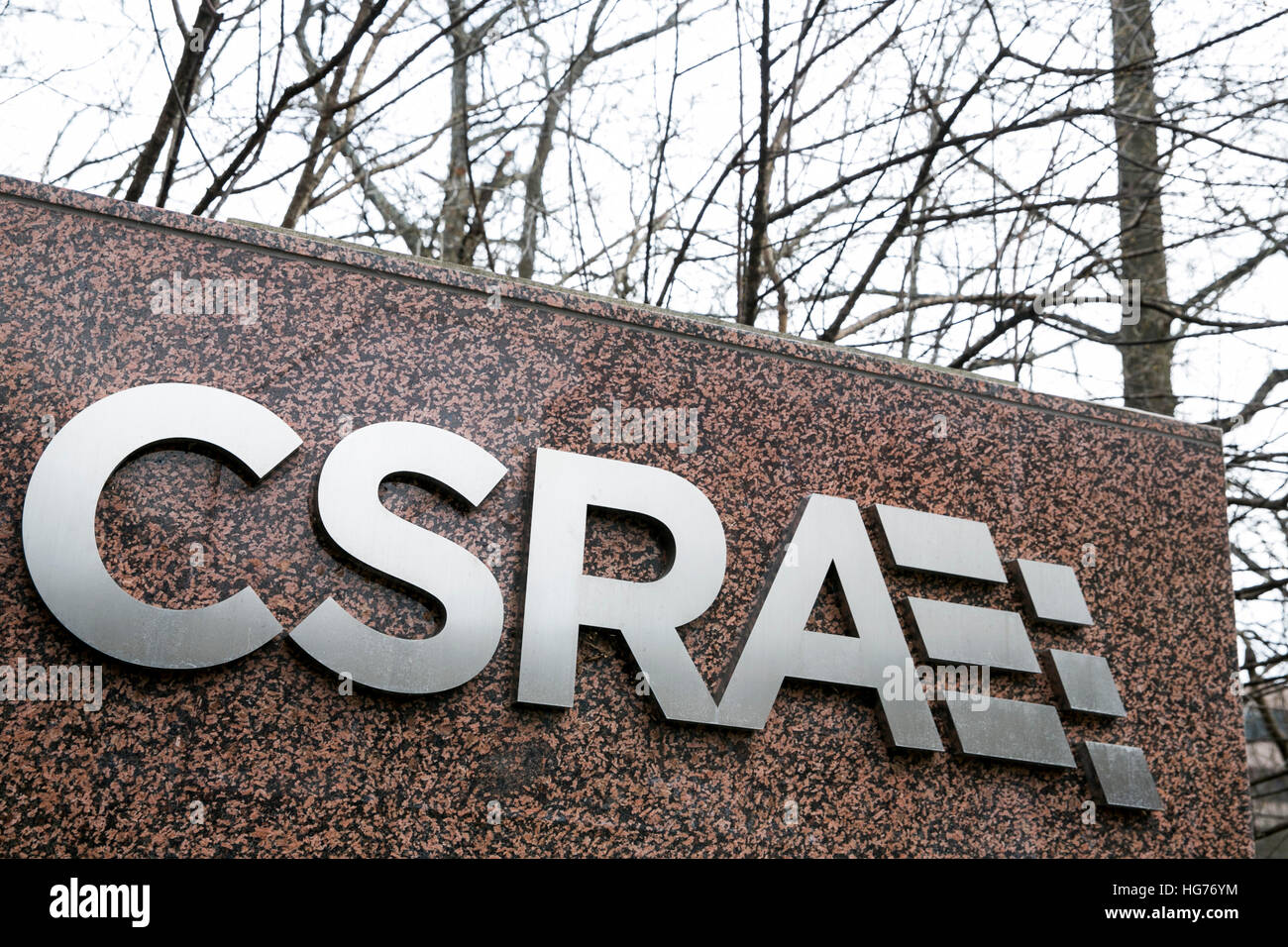 A logo sign outside of the headquarters of CSRA Inc., in Falls Church ...