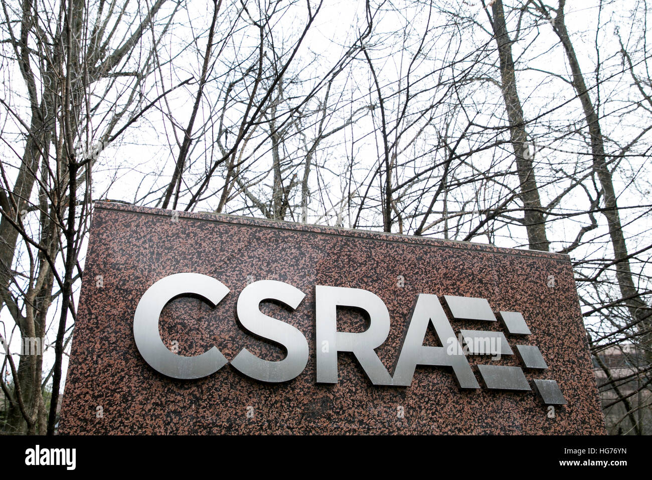 A logo sign outside of the headquarters of CSRA Inc., in Falls Church ...