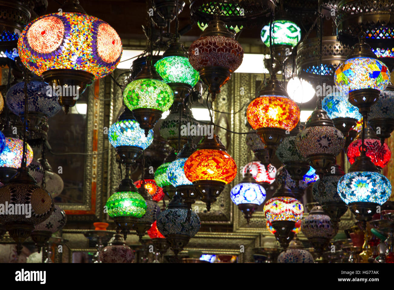 Arabian colorful lamps lights traditional tourist souvenirs stall in ...