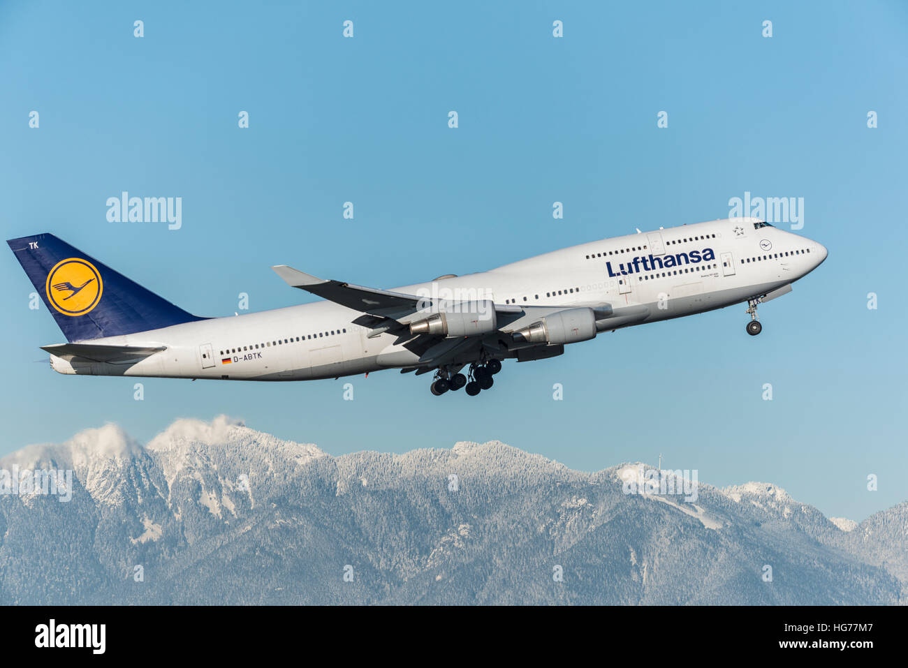Lufthansa Boeing Wide Body 747-400 ascending after take-off from ...