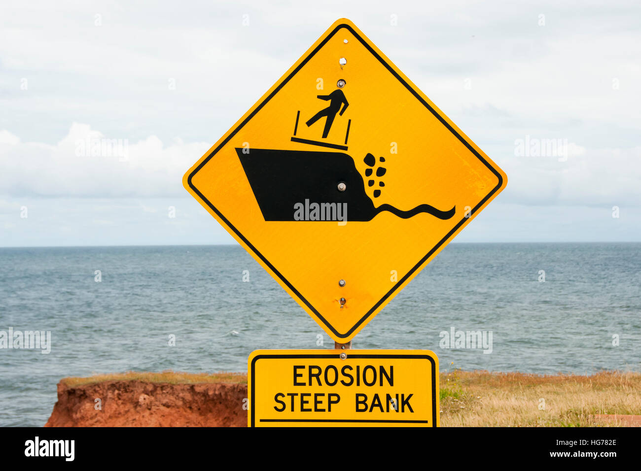 Erosion Cliff Road Sign Stock Photo - Alamy