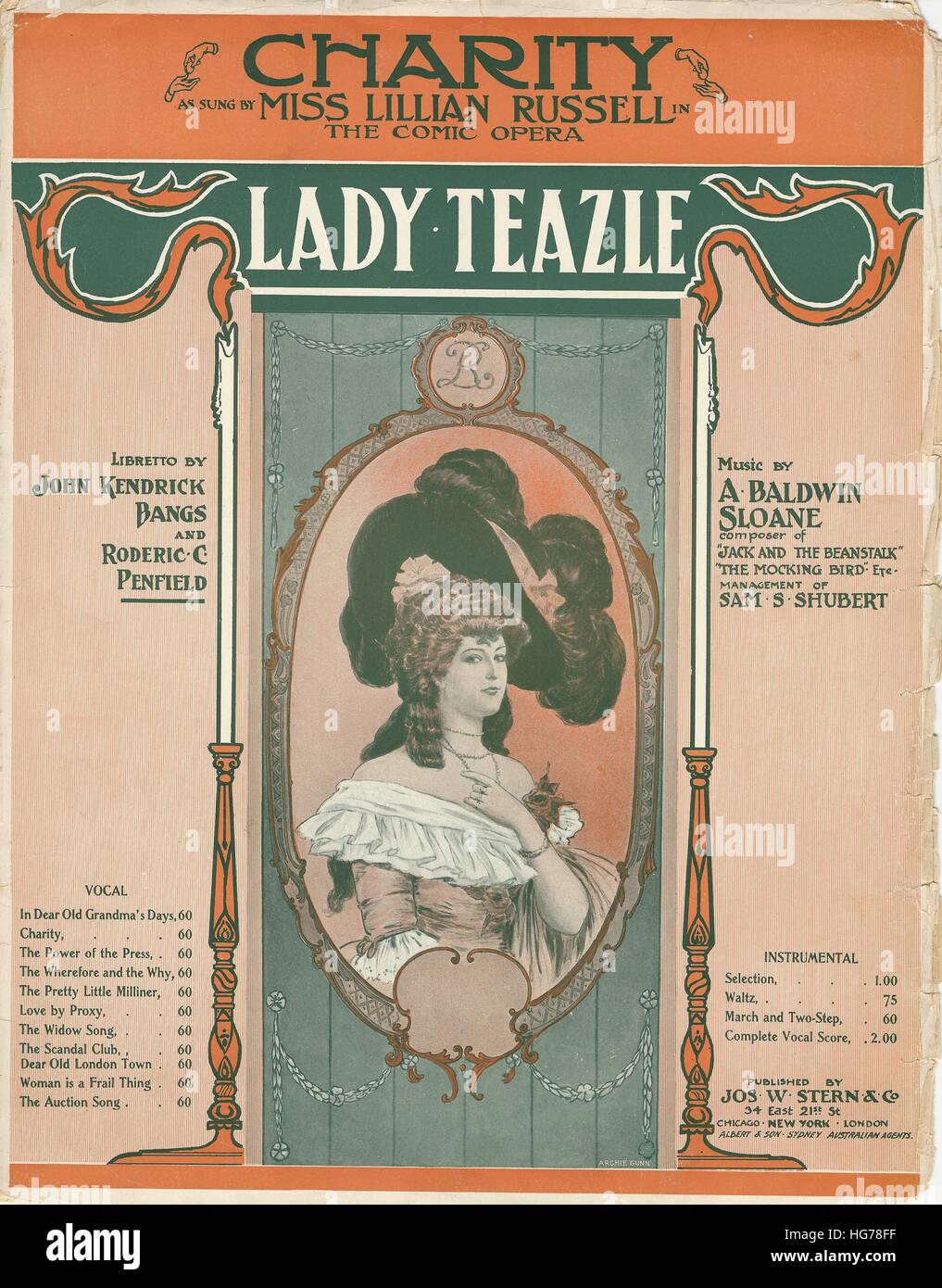 "Lady Teazle" 1904 Lillian Russell Musical Sheet Music Cover Stock ...
