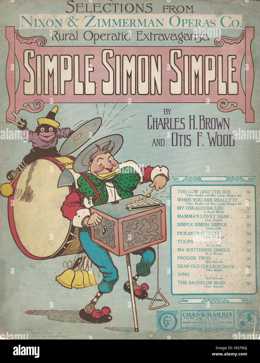 "Simple Simon Simple" 1905 Cartoon Musical Sheet Music Cover Stock ...
