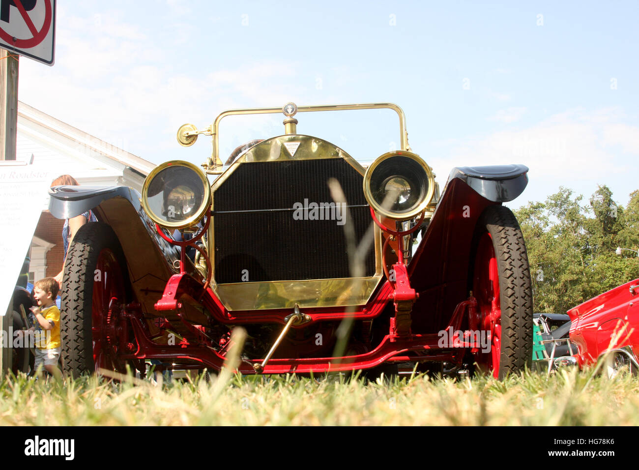 Retro/ vintage/ old/ antique car. View of front side of the vehicle ...