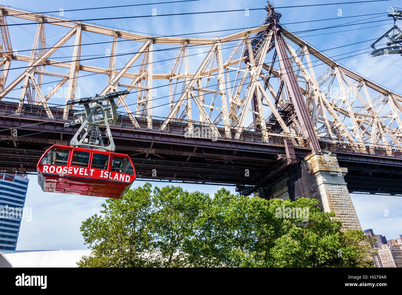 New York City,NY NYC East River,Roosevelt Island Tram,commuter aerial ...