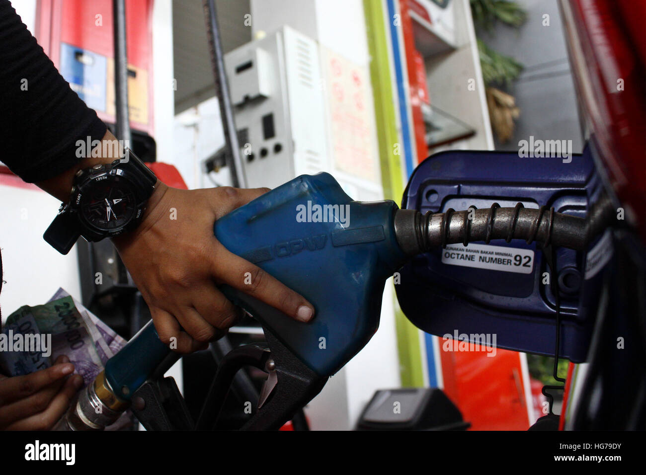 Refueling activities at gas stations in Jakarta. After raising the ...