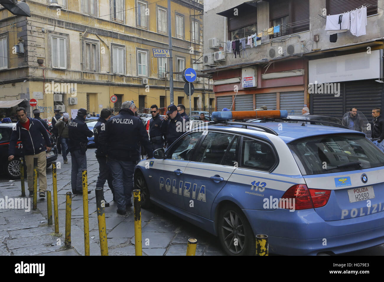 Napoli, Italy. 04th Jan, 2017. The place of the shooting incident in ...