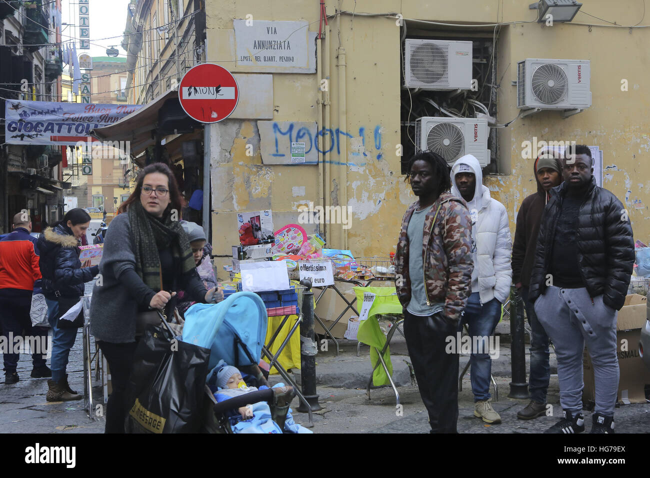 Napoli, Italy. 04th Jan, 2017. The place of the shooting incident in ...