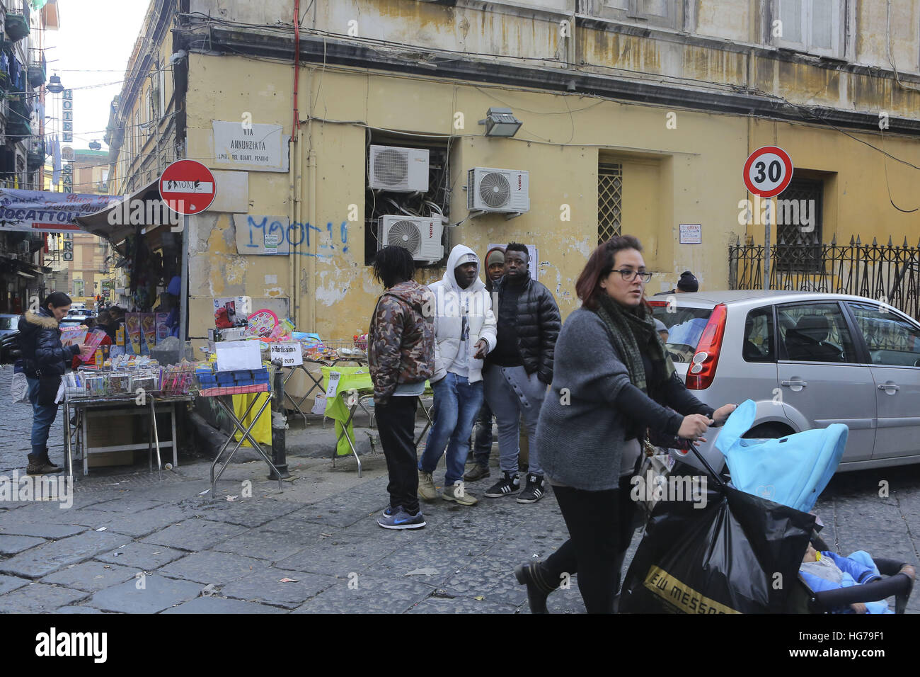 Napoli, Italy. 04th Jan, 2017. The place of the shooting incident in ...