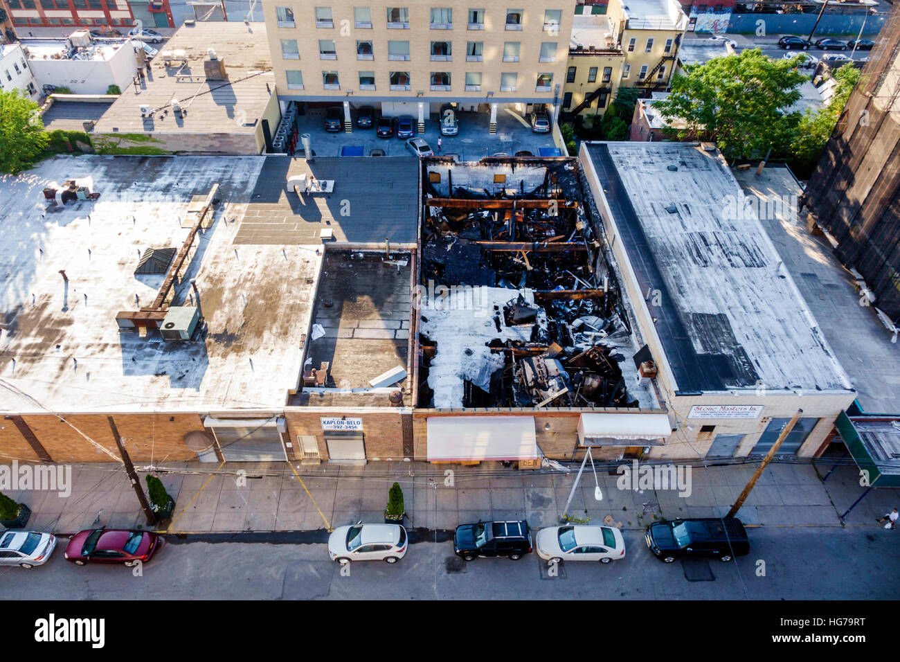 New York City,NY NYC,Long Island City,warehouse,overhead view,collapsed ...