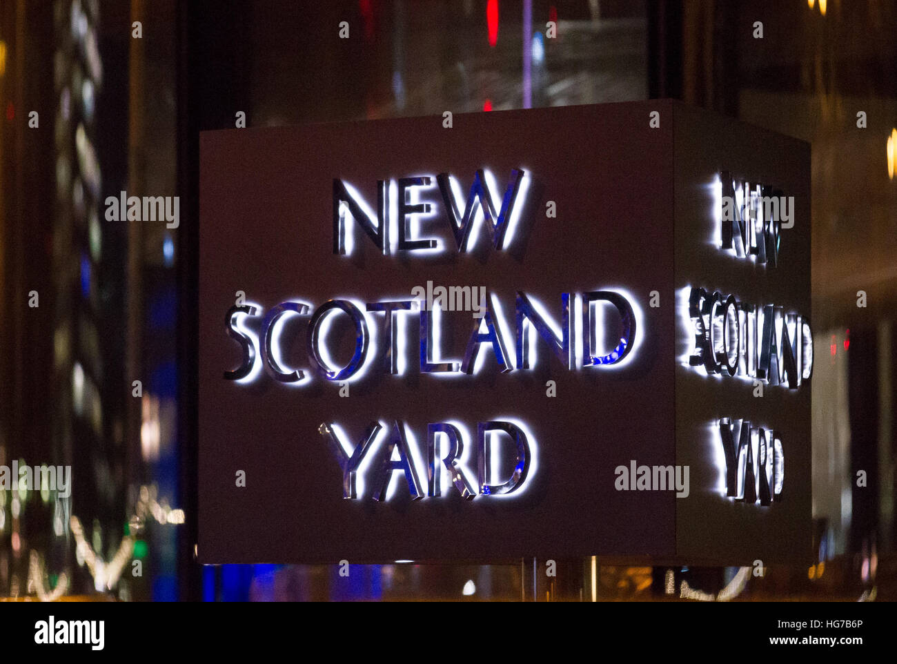 The illuminated revolving sign at the New New Scotland Yard is seen in ...
