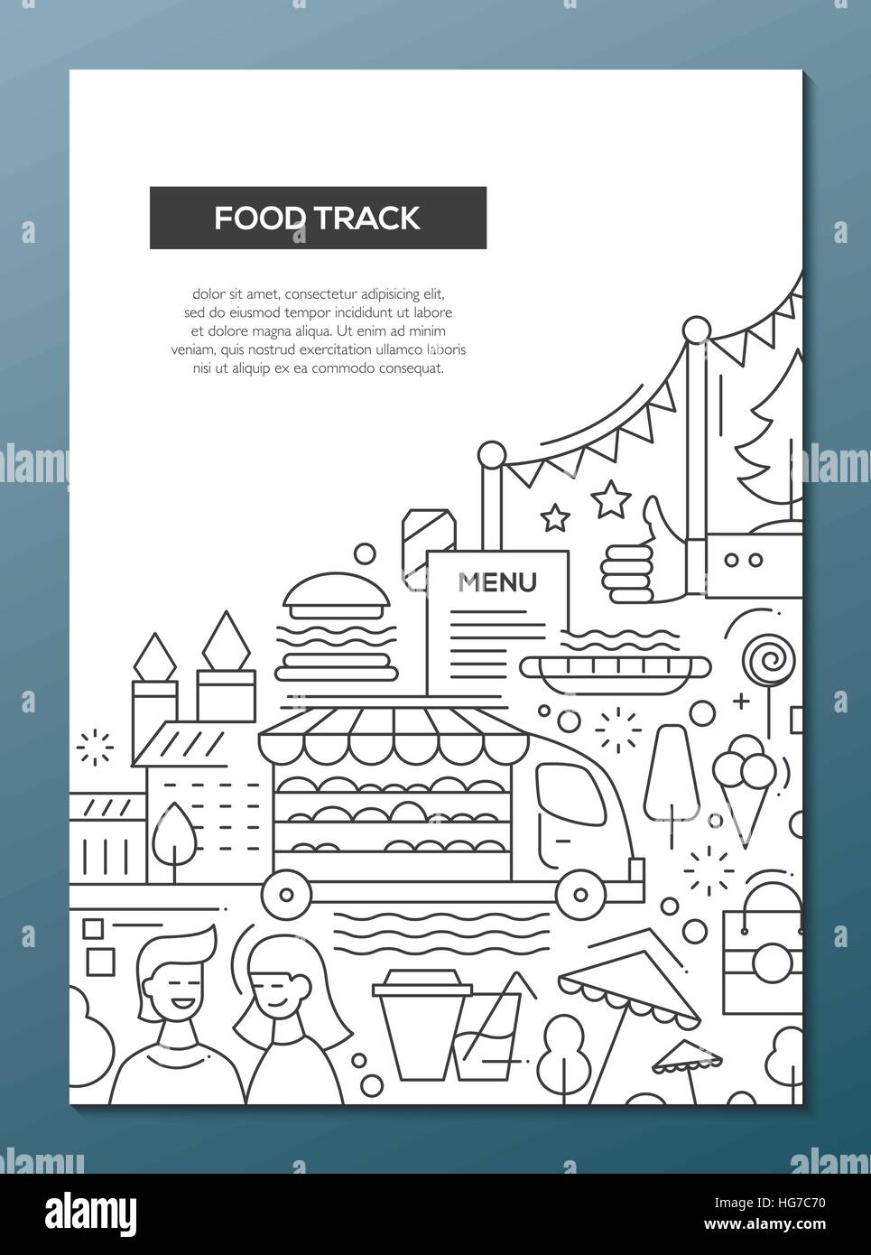 Food Track - line design brochure poster template A4 Stock Vector Image ...