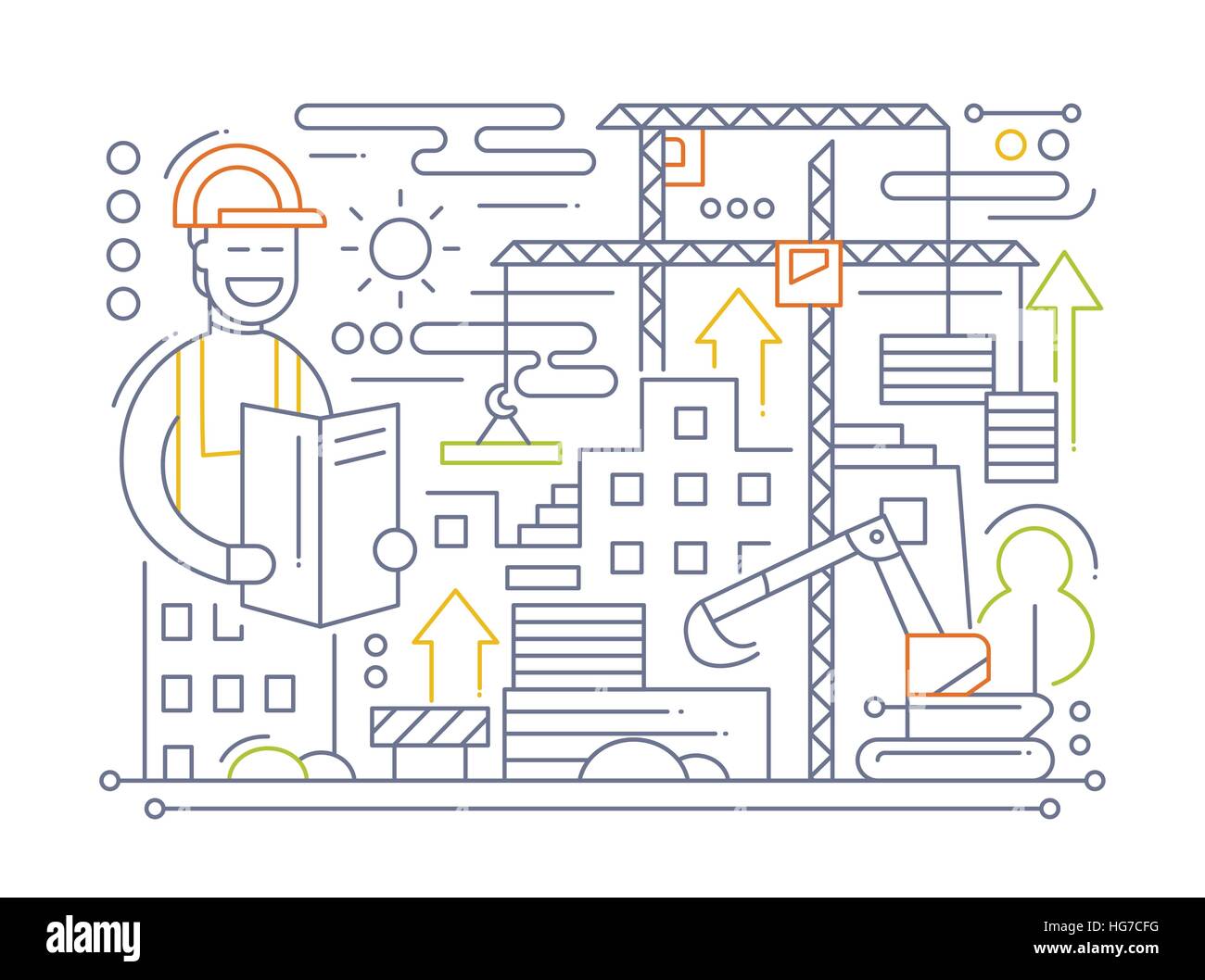 Construction Site - line design composition Stock Vector Image & Art ...