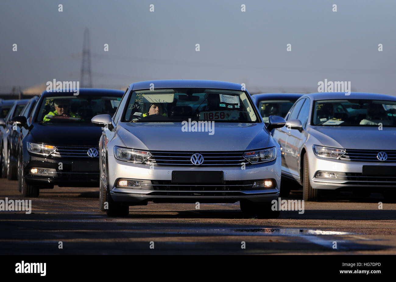 New cars are driven around a compound near Sheerness in Kent as annual ...