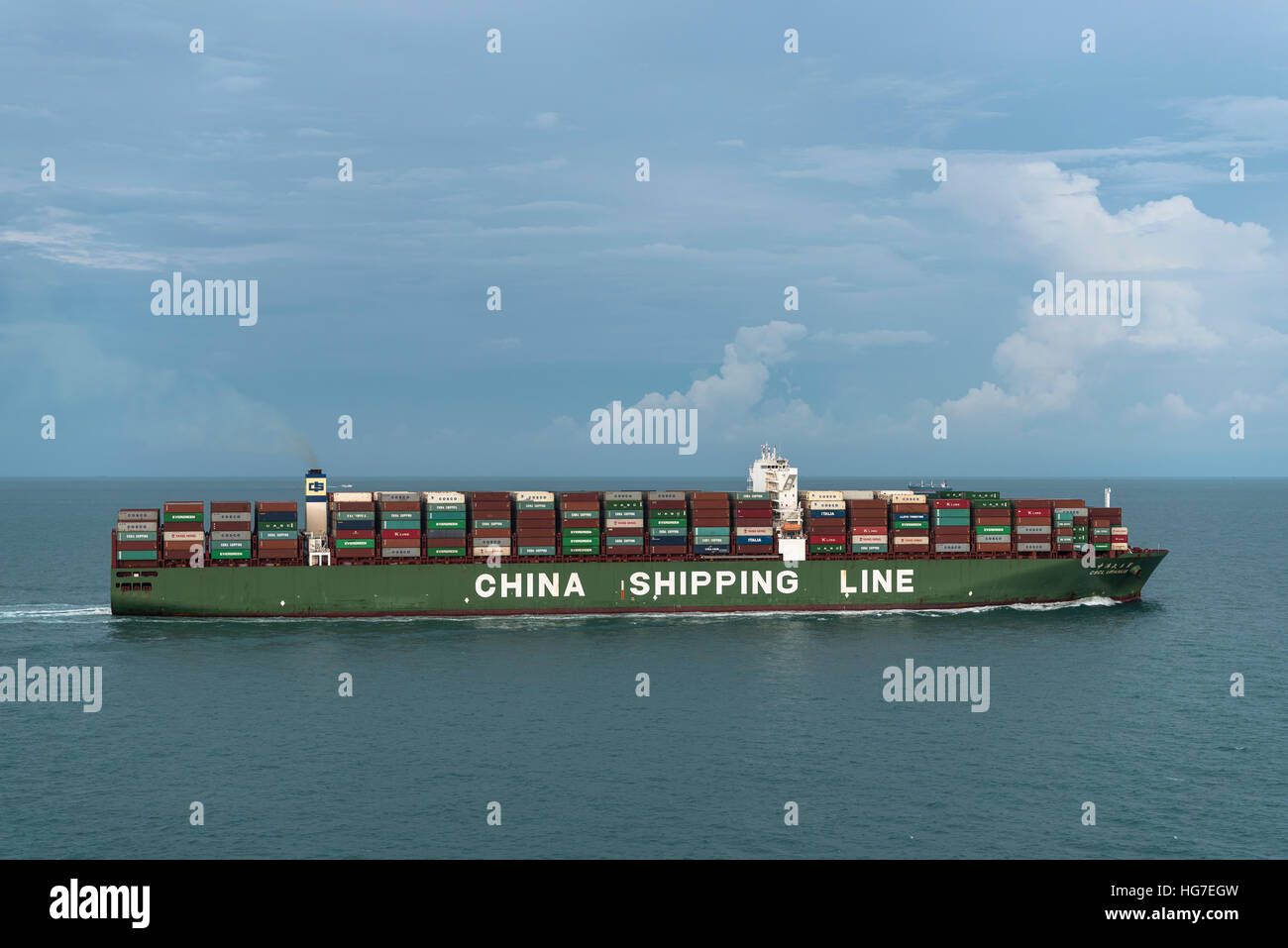 Huge Container Ship in the Straits of Malacca near Malaysia Stock Photo ...