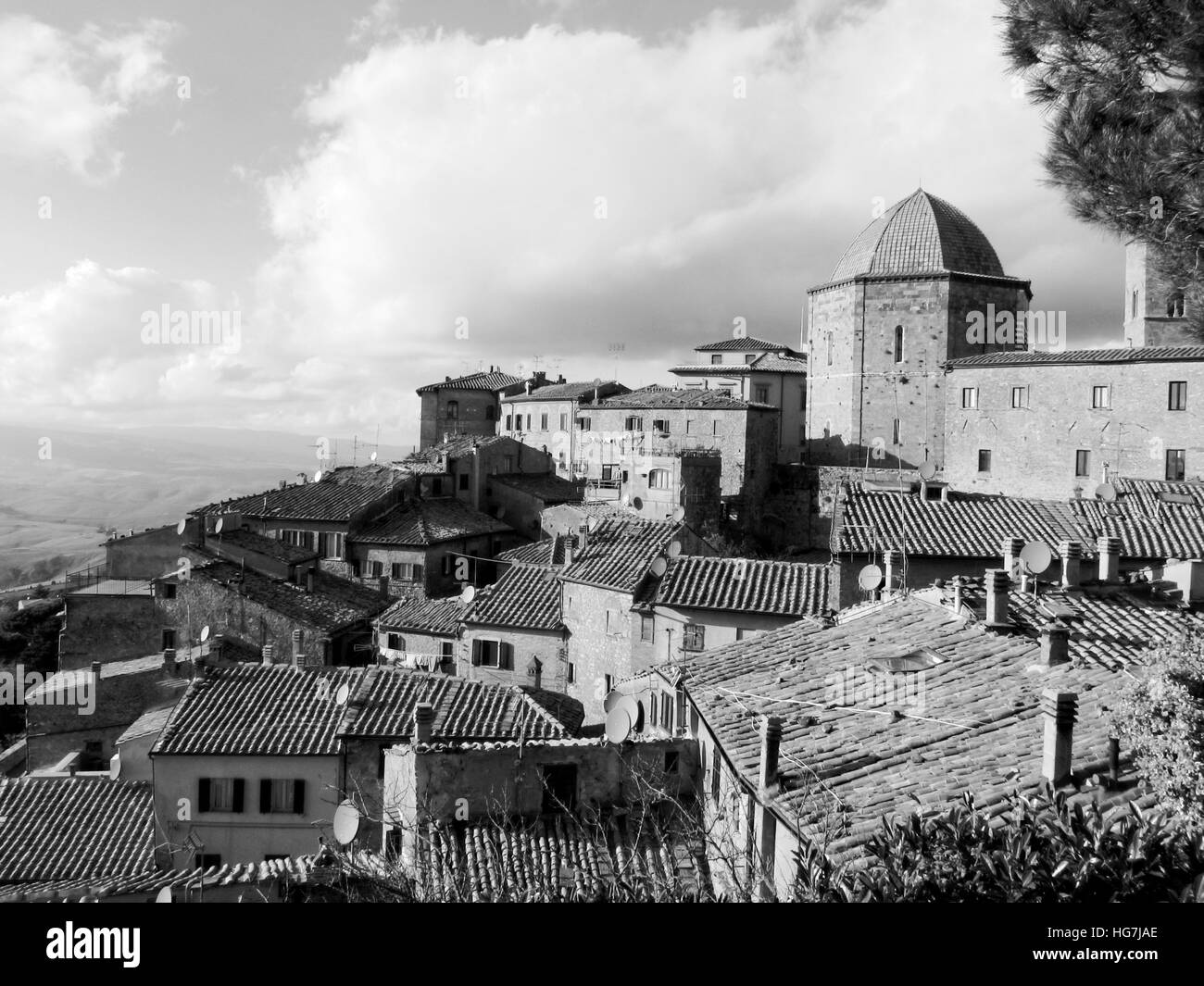 Panorama of Volterra village, province of Pisa . Tuscany, Italy . Black ...