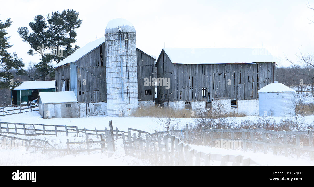 An Old barn and falling snow Stock Photo - Alamy