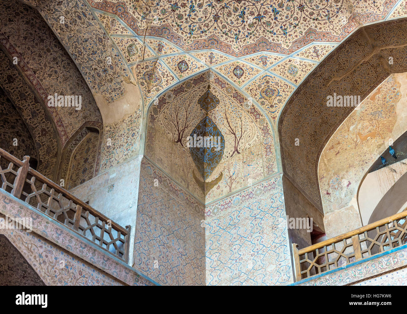 Ceiling paintings of Ali Qapu palace in Isfahan city, Iran Stock Photo ...