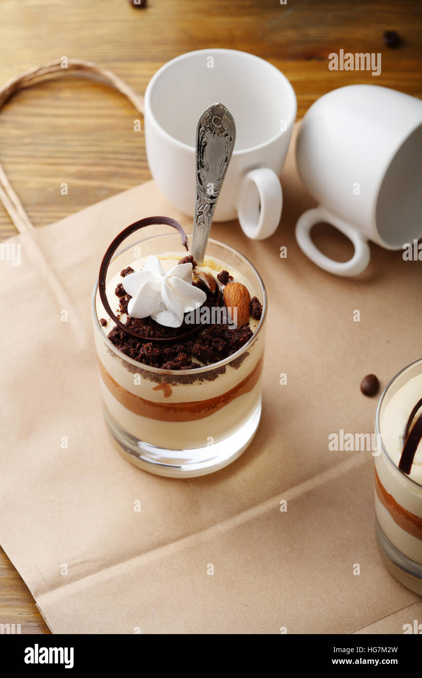 Two desserts and two cups, food closeup Stock Photo - Alamy