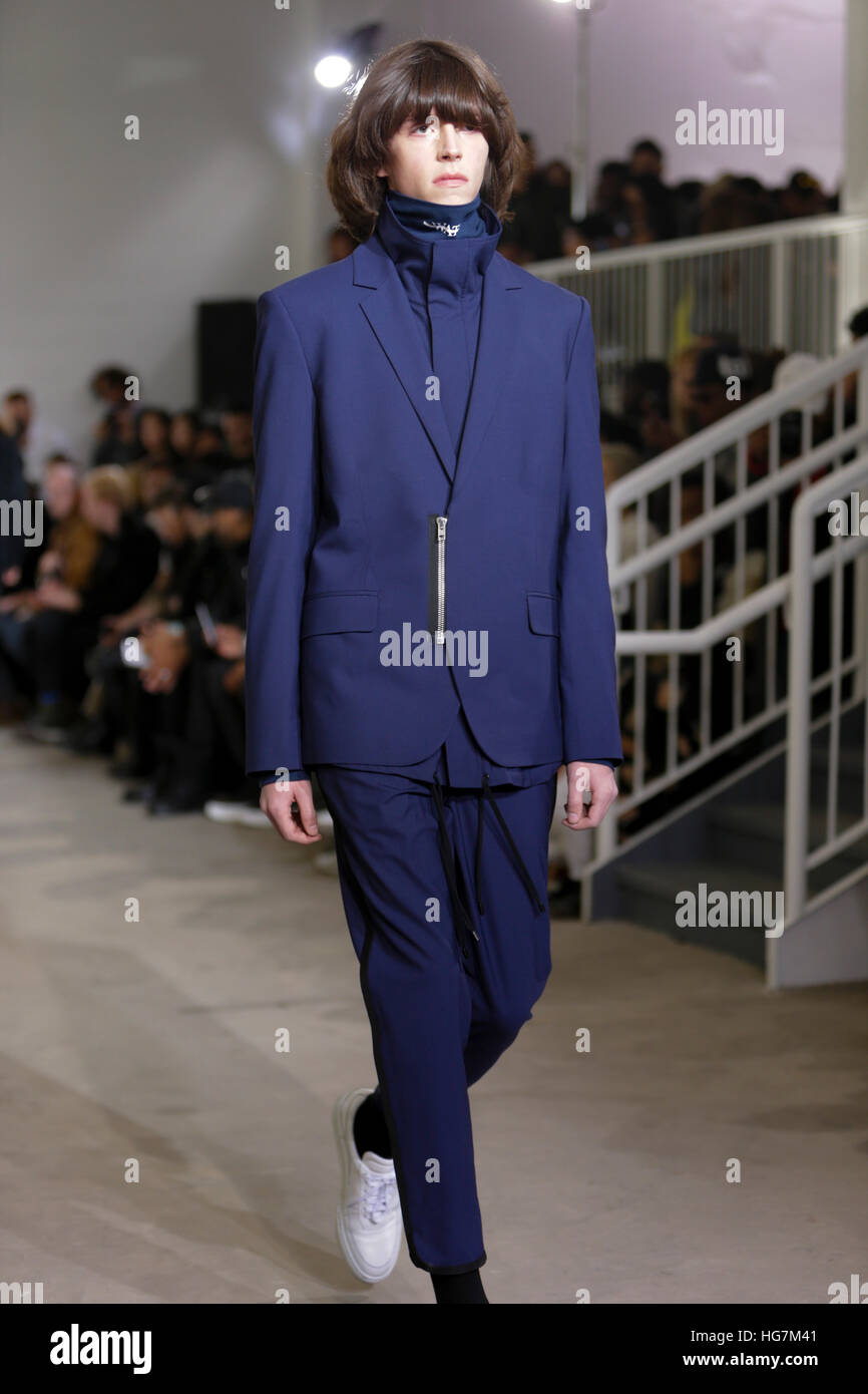 A model walks the runway during the Public School, Mens Fashion show at ...