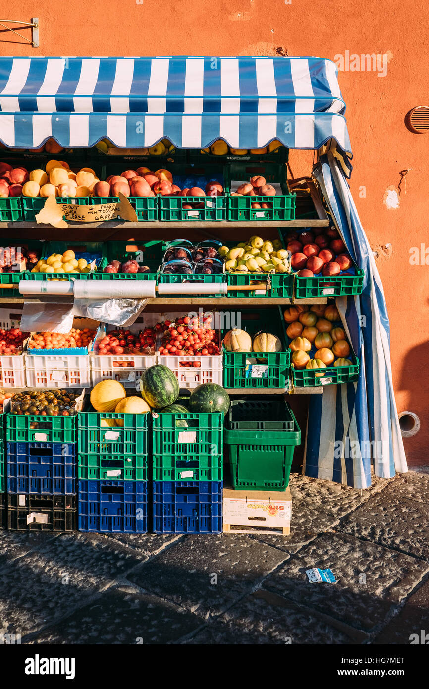 A fresh fruit and vegetable stand on the island of Ponza, Italy Stock ...