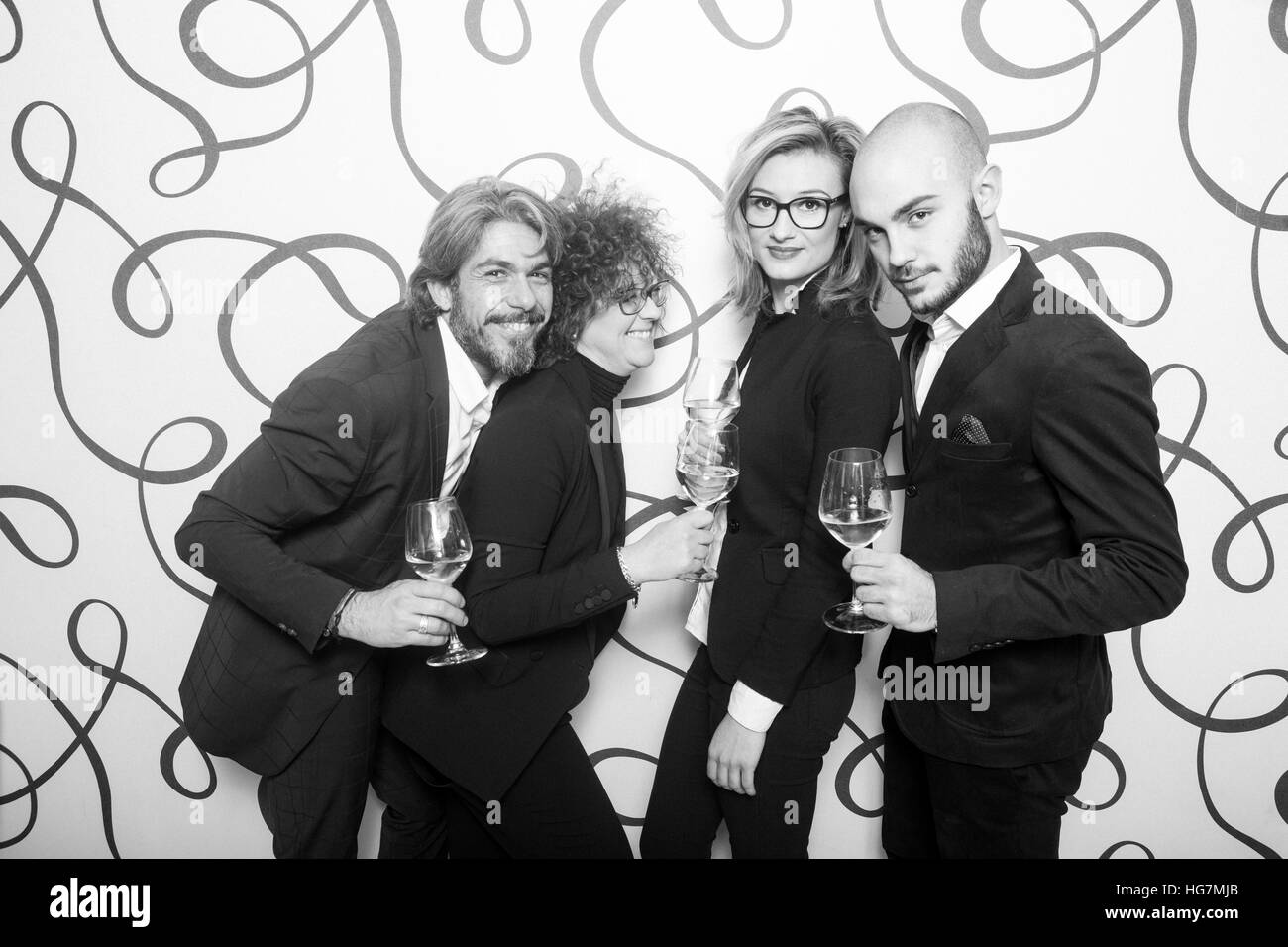 Beautiful group of young friends party. Young men and women having ...