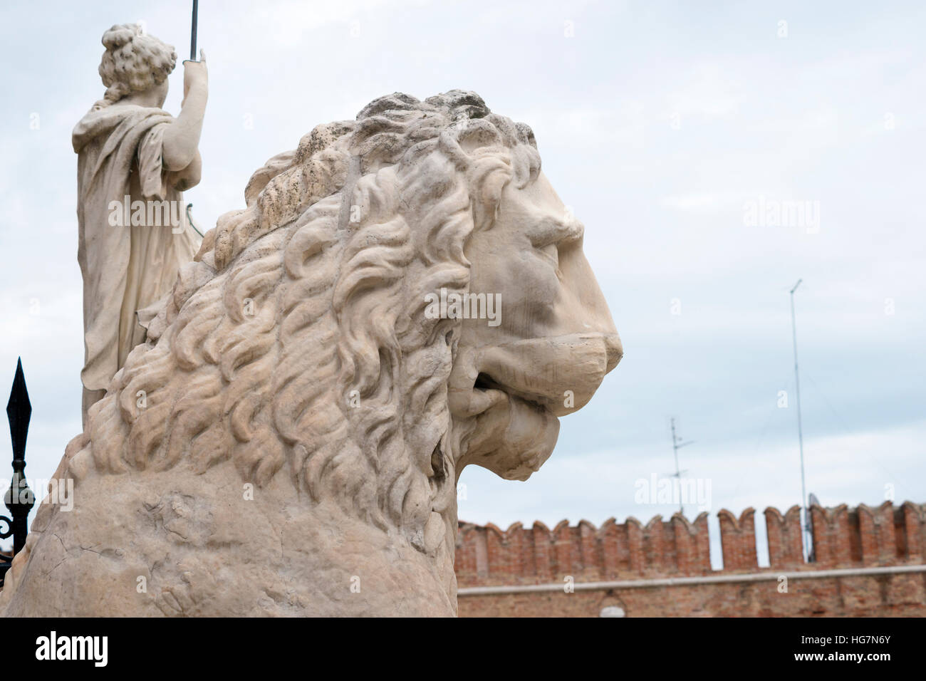 lion sculpture on the entrance of the Venice fort, Italy Stock Photo ...