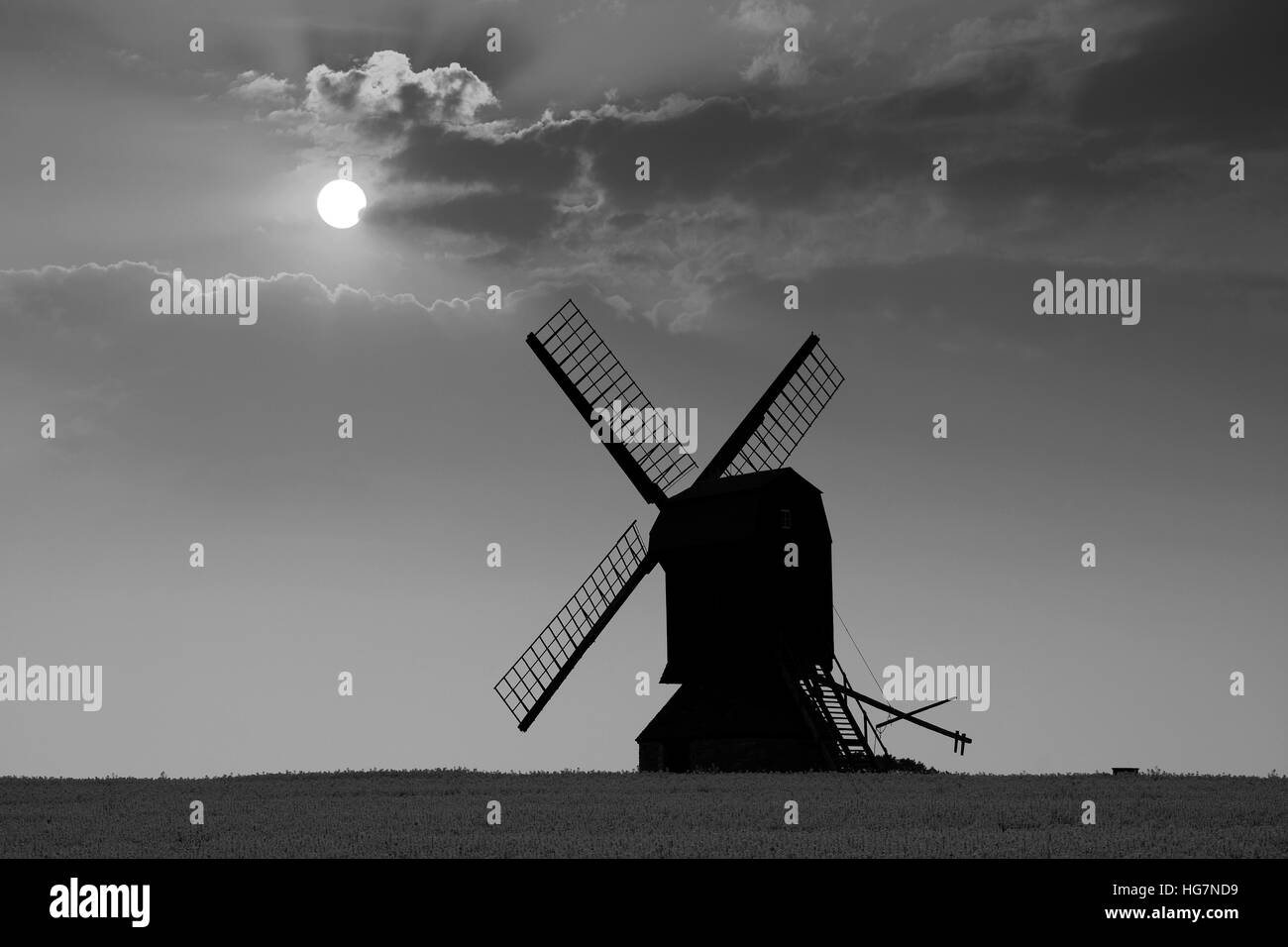 Sunset view of Stevington Windmill; Stevington village; Bedfordshire ...