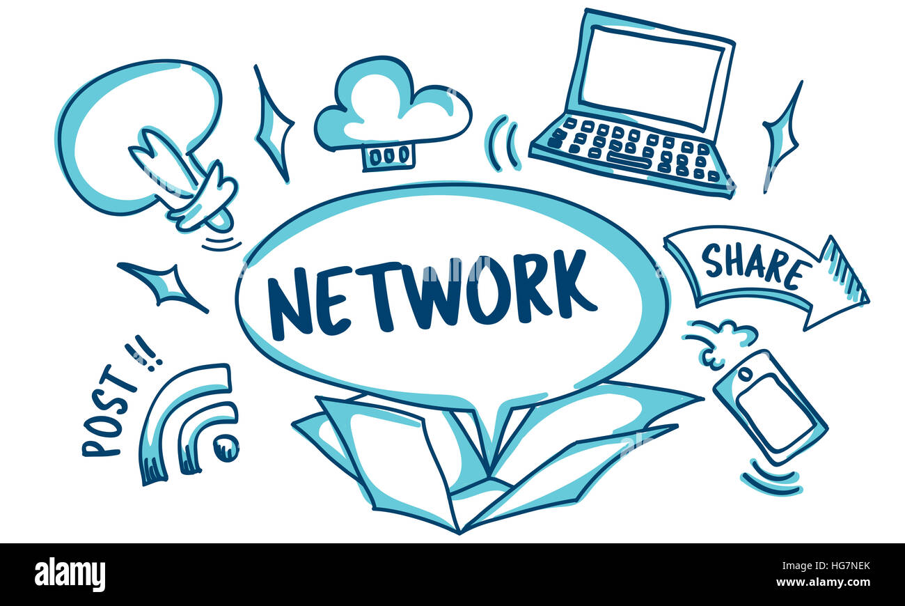 Network Connection Ideas Outside Box Sketch Concept Stock Photo - Alamy