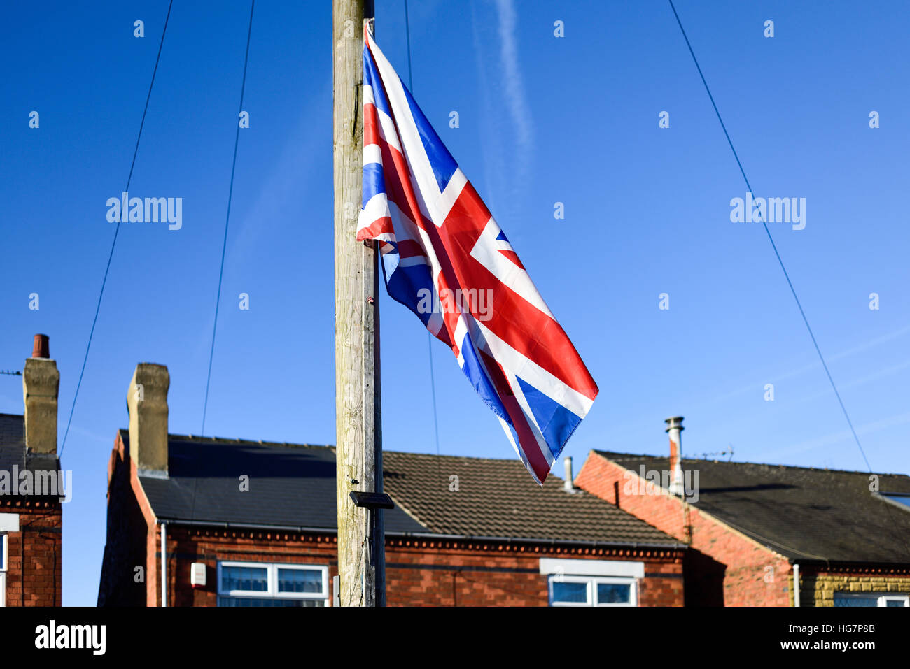 Selston,Nottinghamshire,UK.Union flag flying from flag pole Stock Photo ...