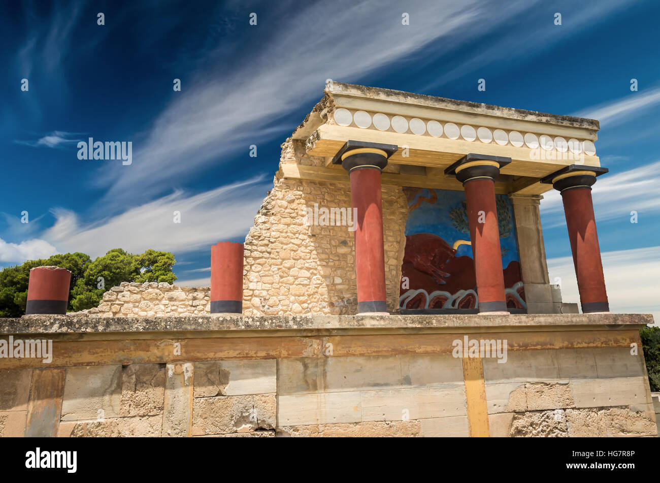 Knossos palace, Crete island, Greece. Detail of ancient ruins of famous ...