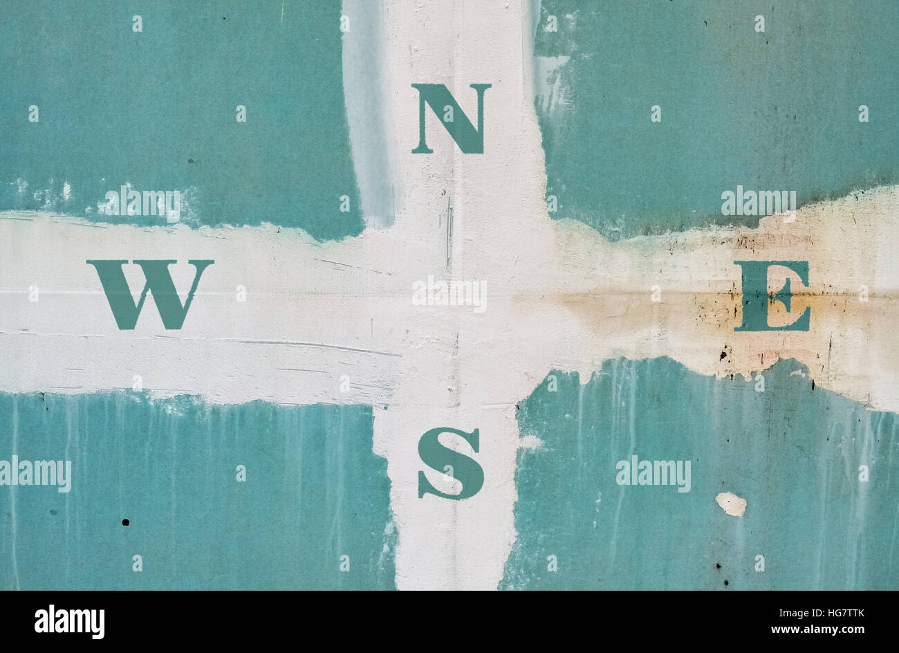Labels designating the four directions of the world on bright ...