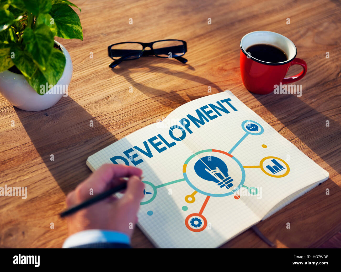 Ideas Development Icons Word Concept Stock Photo - Alamy
