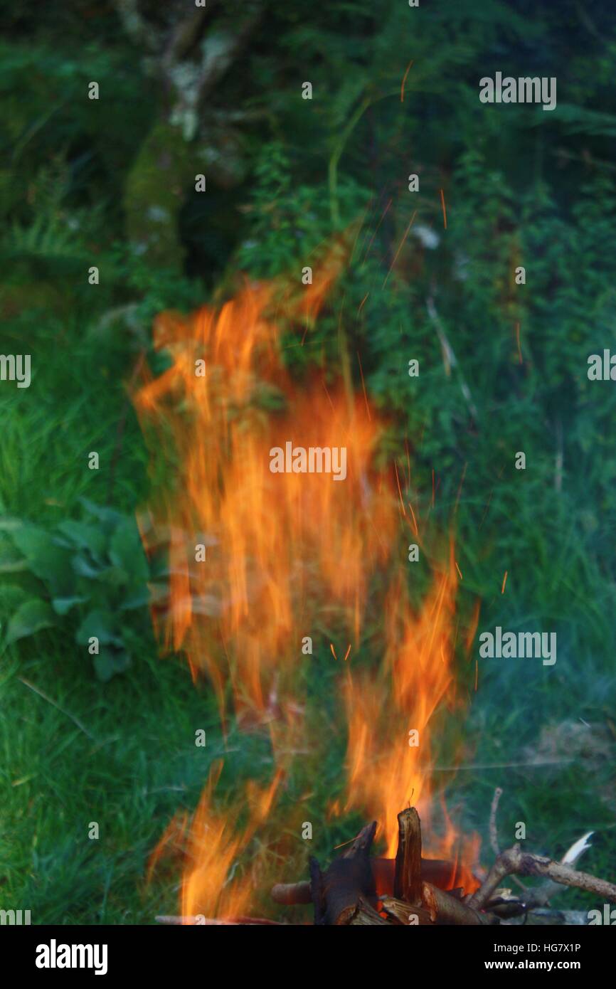 Bright Orange Flames in an open fire Stock Photo - Alamy