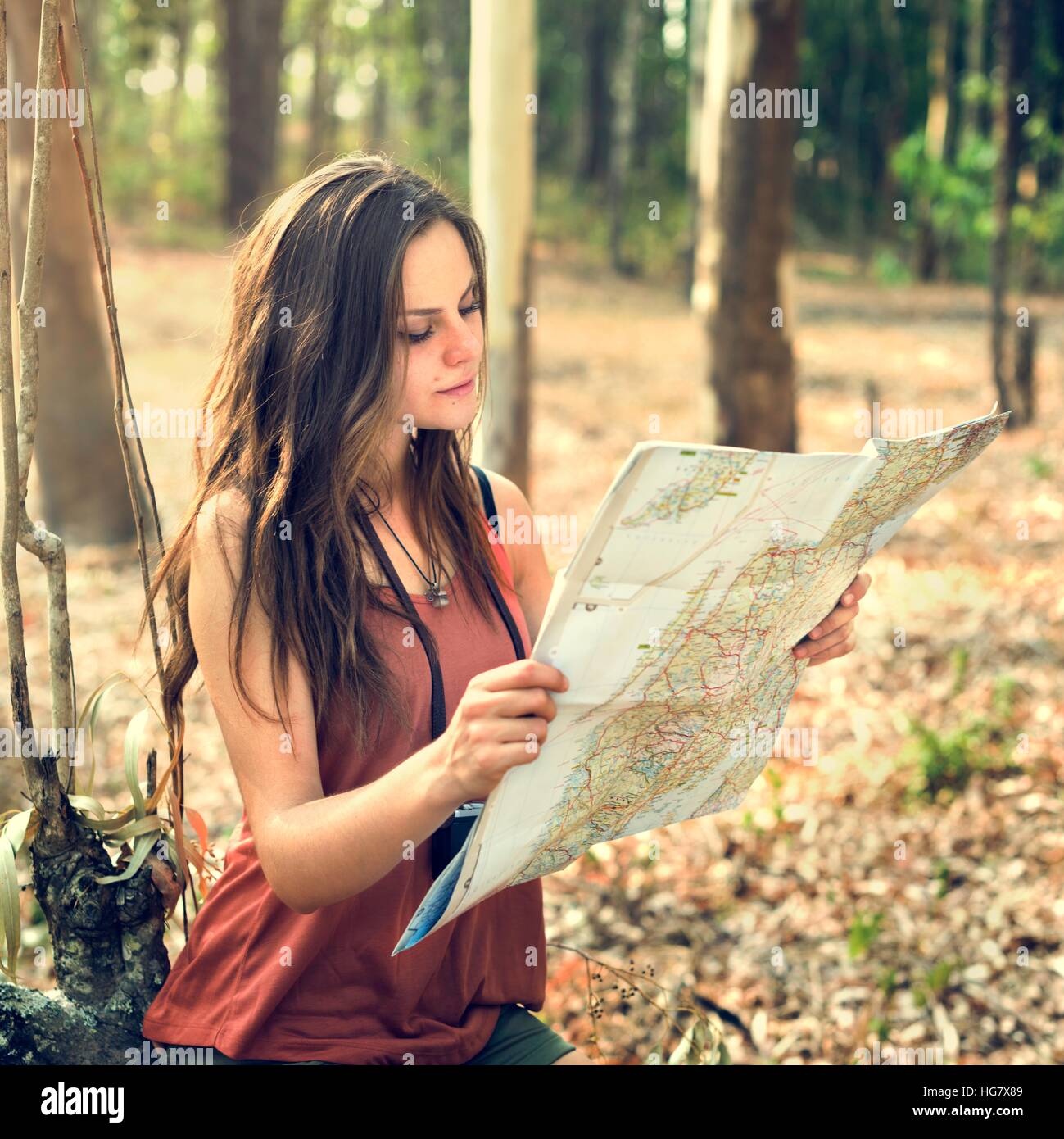 Girl Map Outdoors Travel Concept Stock Photo - Alamy