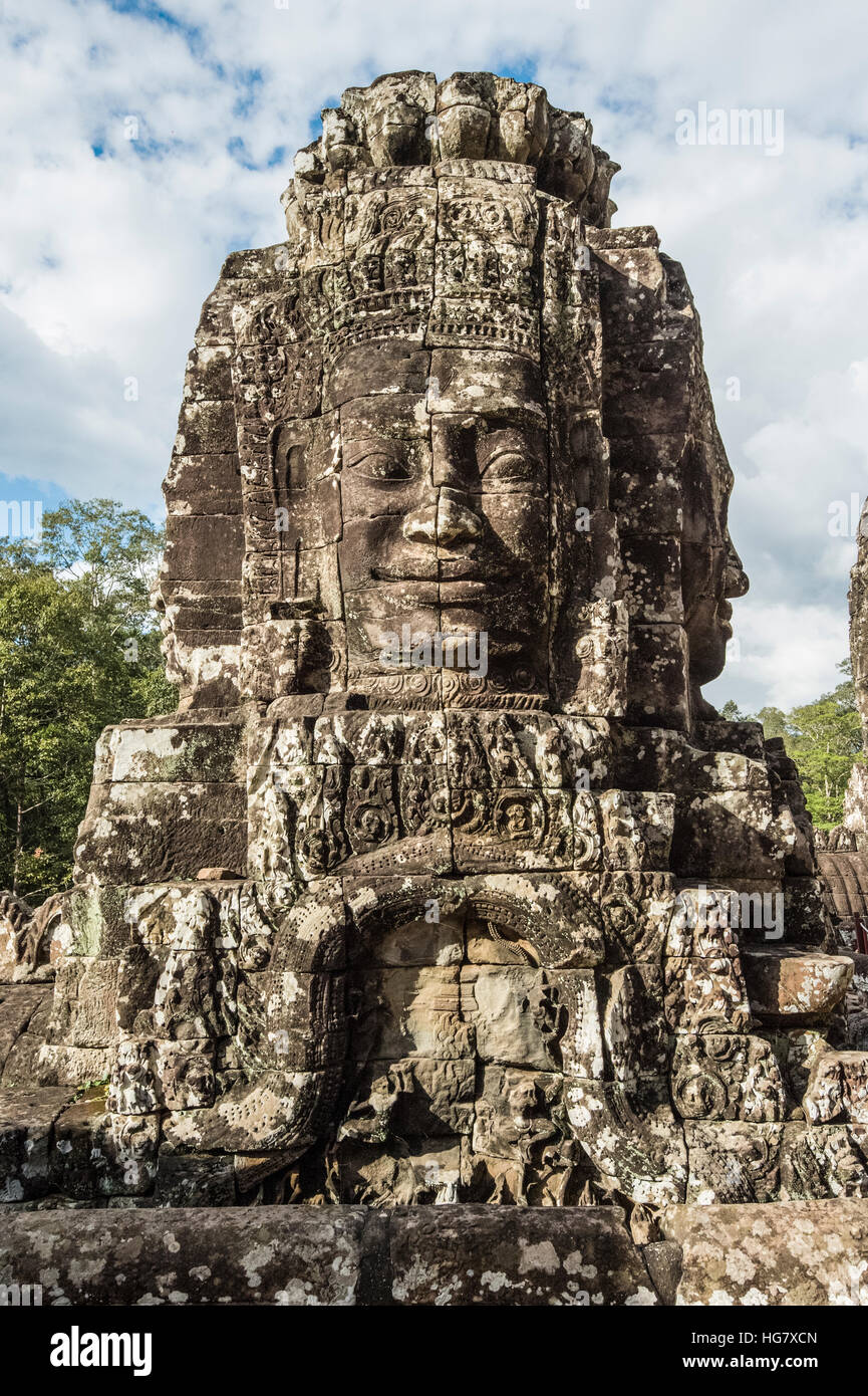 Face towers at Wat Bayon in the ancient city of Angkor Thom Stock Photo ...