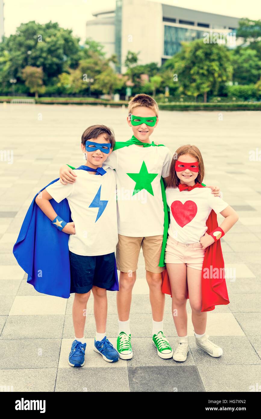 Superhero Boy Girl Brave Imagination Concept Stock Photo - Alamy