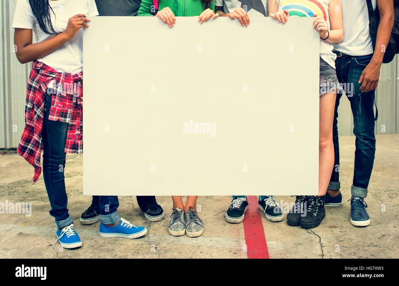 Diverse Group People Holding Blank Placard Concept Stock Photo - Alamy