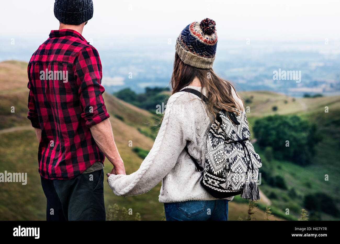 People Rear View Top Mountain Carefree Togetherness Concept Stock Photo ...