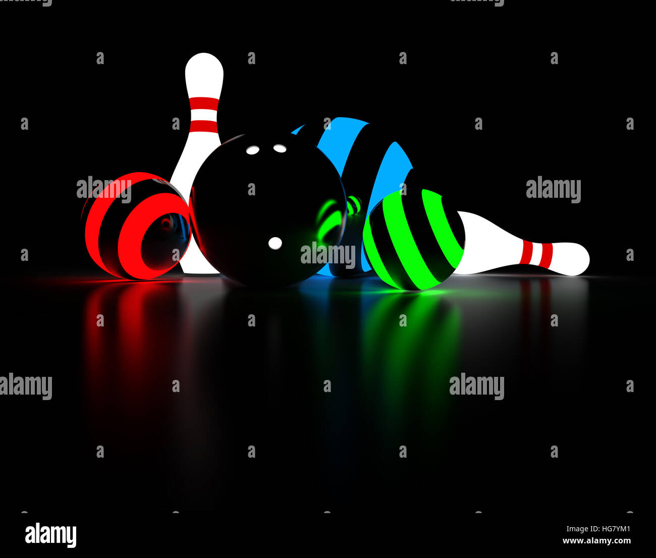 Abstract 3d rendering of bowling pins and balls Stock Photo - Alamy