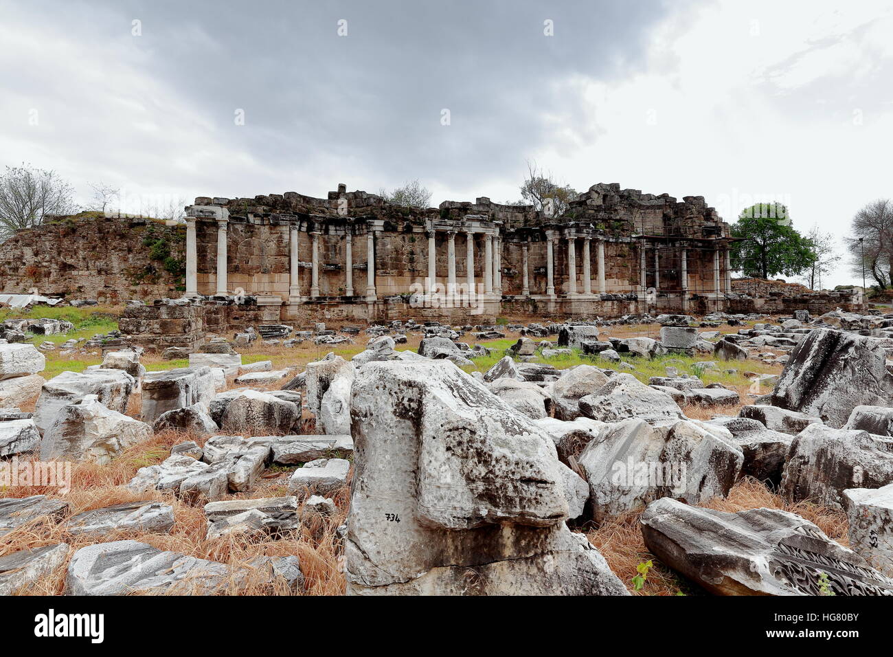 Ruins of the nymphaeum or monumental fountain in an artificial grotto ...