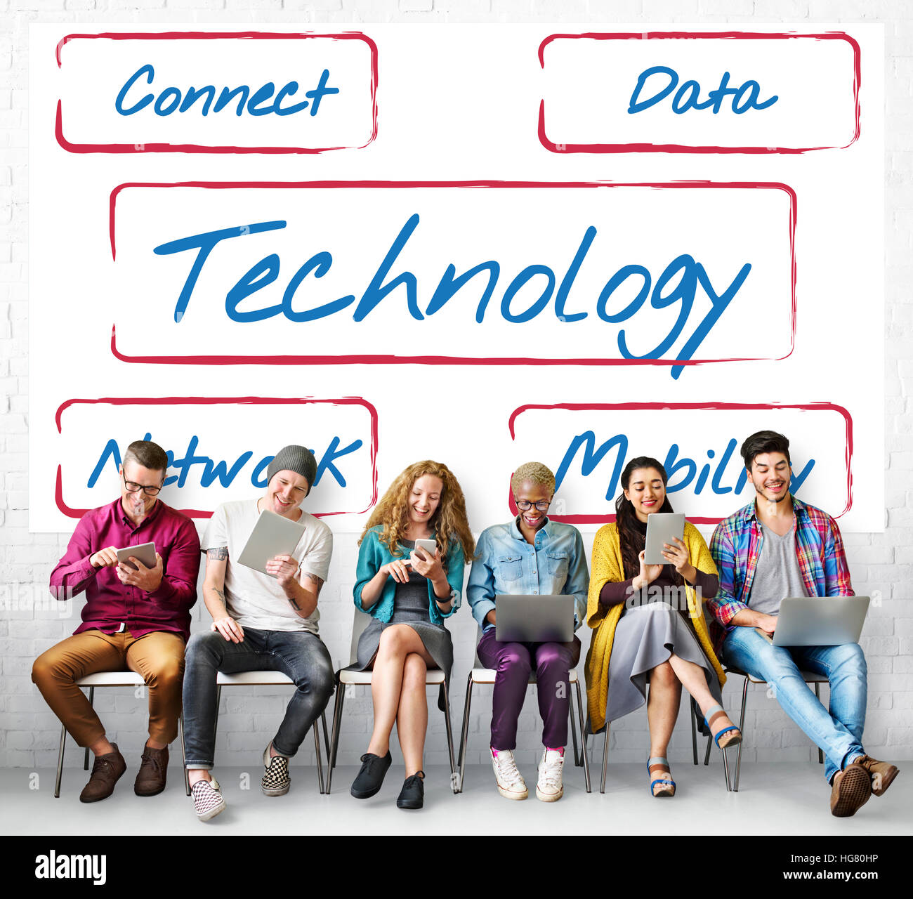 Technology Connect Data Network Mobility Words Concept Stock Photo - Alamy