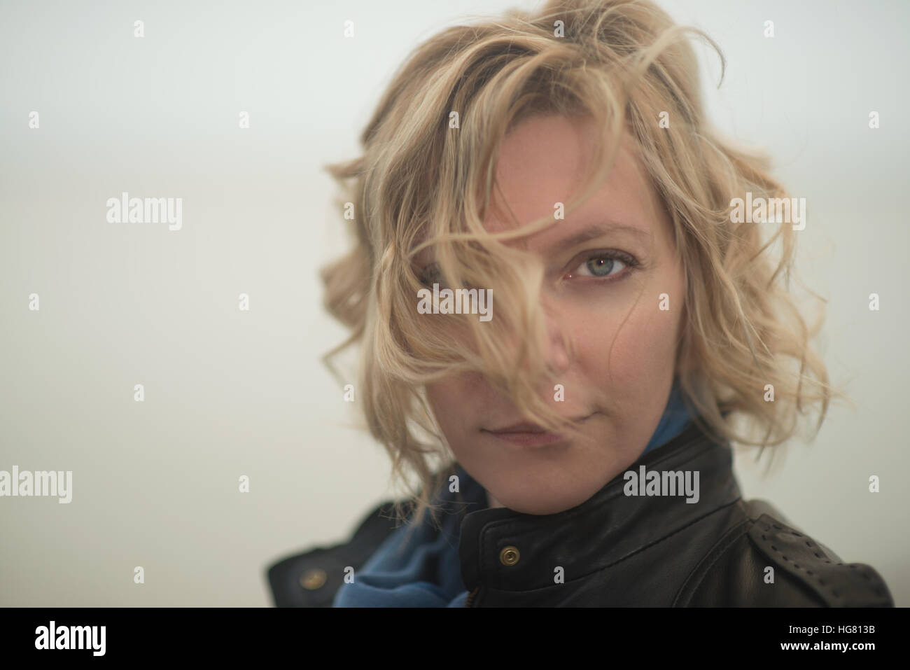 Portrait of a woman on a windy day Stock Photo - Alamy