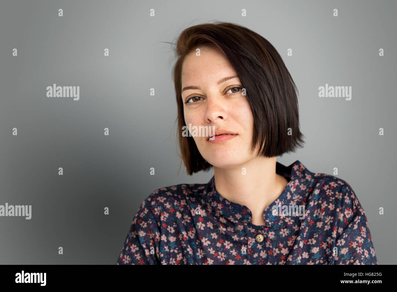 Woman Neutral Face Expression Daydreaming Concept Stock Photo - Alamy